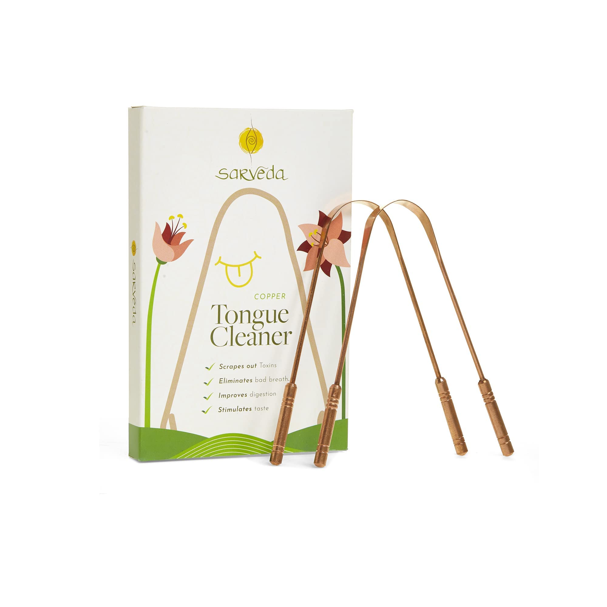 Sarveda Ayurvedic Copper Tongue Cleaner | Tongue Scraper for Healthy Oral Health Suitable for Adults & Kids (Pack of 2)
