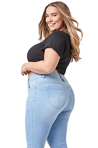 YMI Women’s Mid Rise Skinny Jeans, Wannabettabutt, Sustainably Made, Zip Fly, 3-Button, Fitted, Trendy, Butt-Lifting Stretchy Denim, Mid Waisted Jean, Full Length
