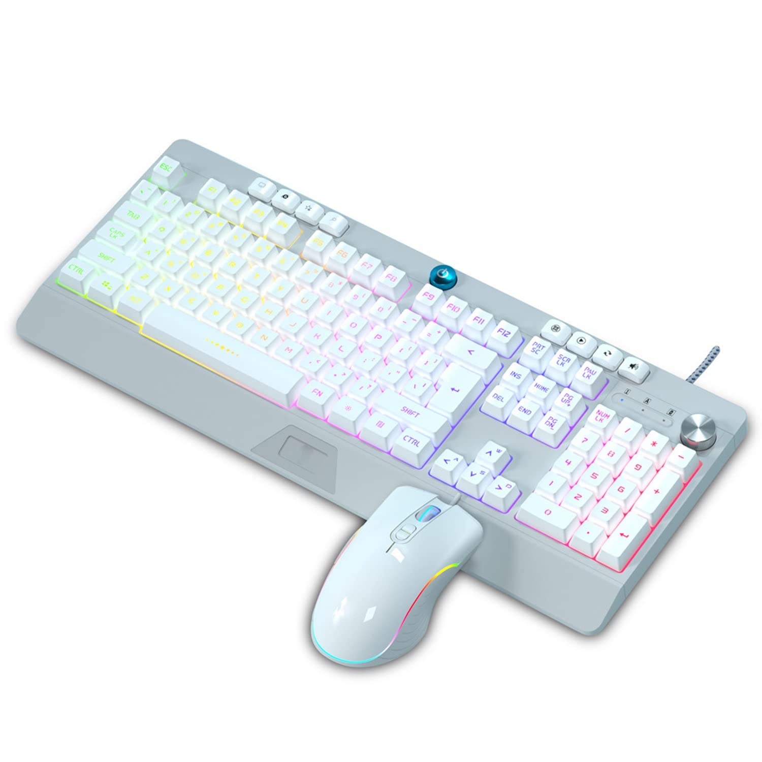 EXHNLE Gaming Keyboard and Mouse Combo, LED Rainbow Backlit Keyboard, 104 Keys USB Ergonomic Keyboard, for PC Computer Gamer (Color : White)