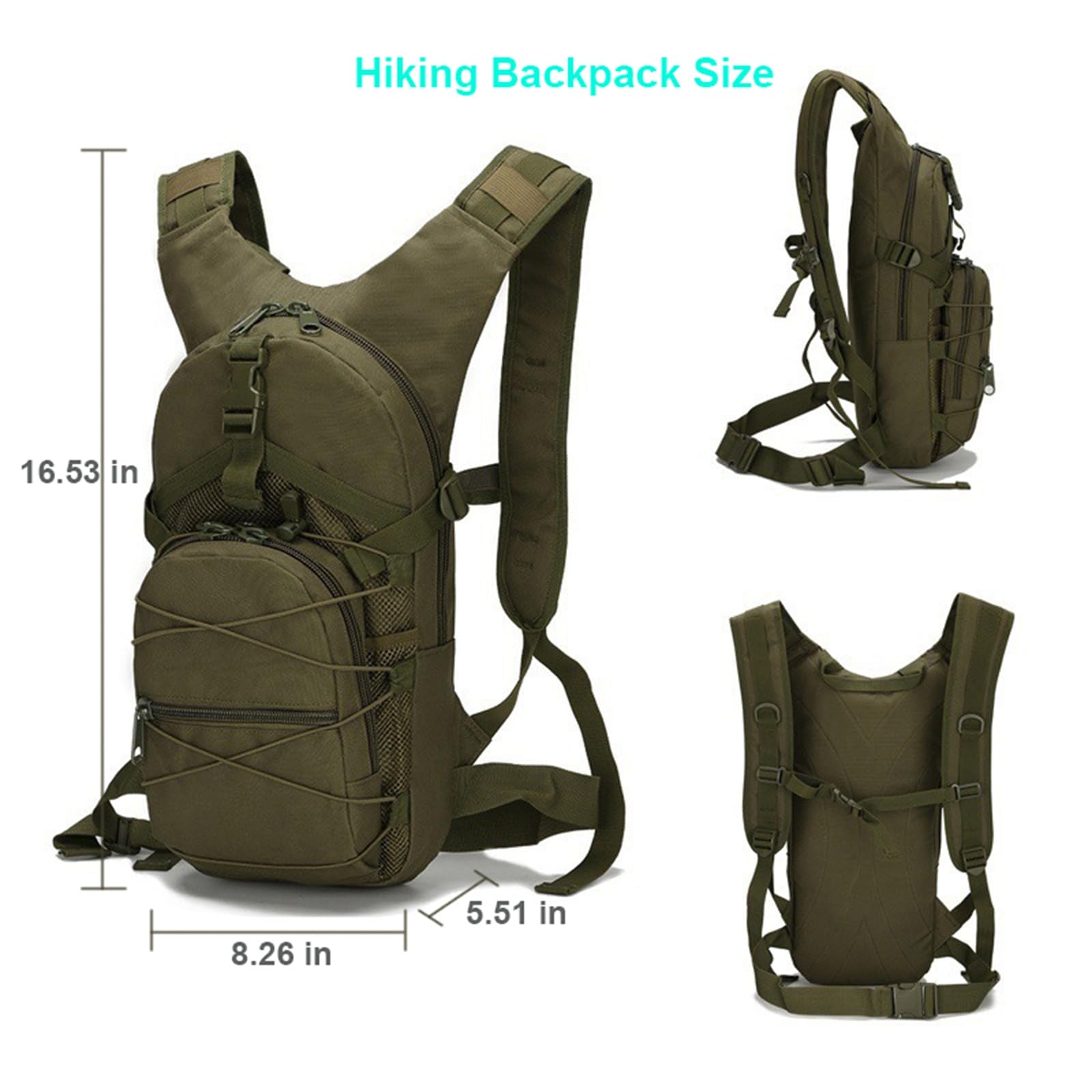 DCOFXGM 15L Waterproof Hiking Backpack Small Tactical Day Pack with Elastic Rope Outdoor Cycling Compact Shoulder Bag (Black)