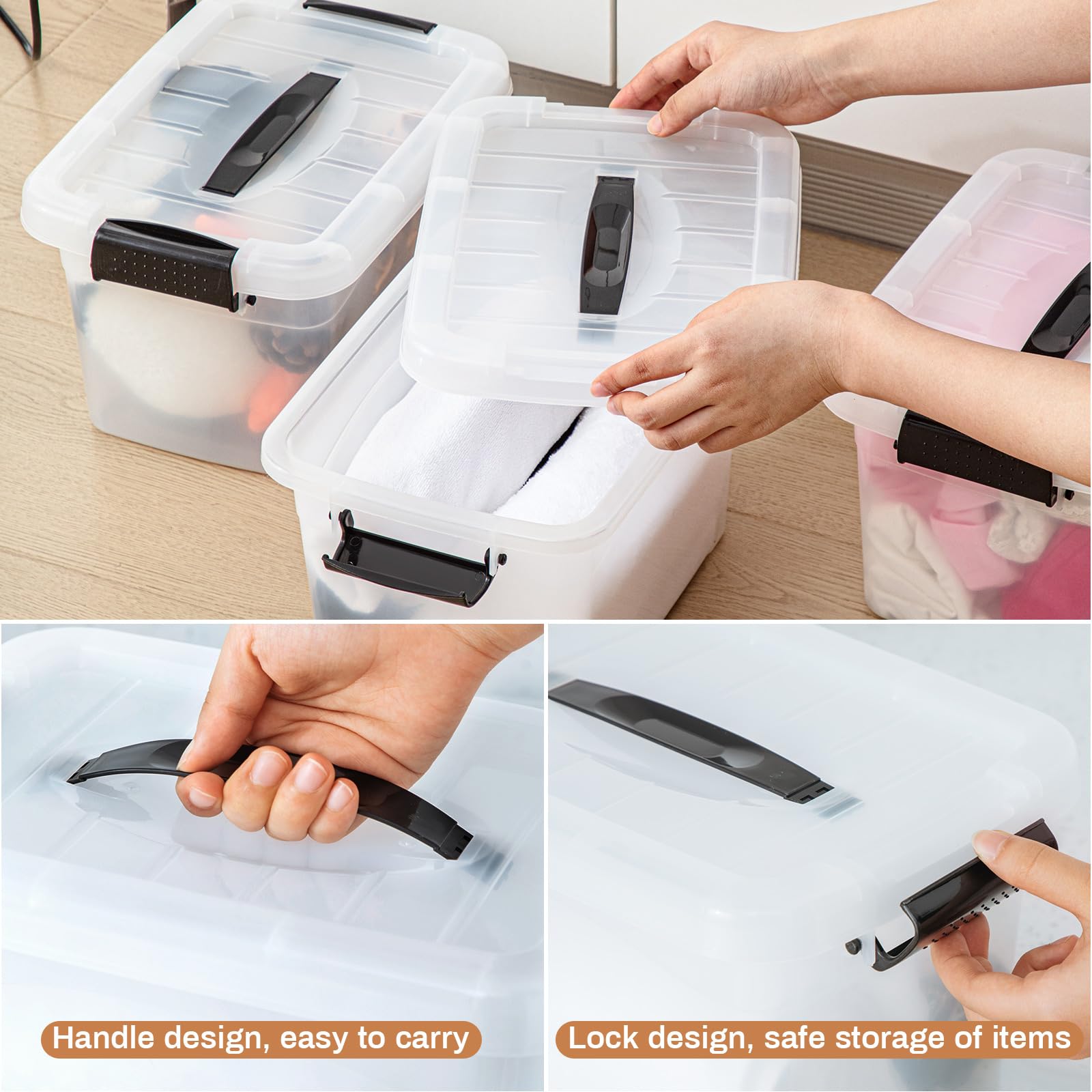 Cunno 12 Pcs 6 Qt Clear Plastic Storage Bins with Lid and Latching Buckles Stackable Storage Container Bin Totes for Storage Tote Box Organizing Tote Tub Box for Toy General Organization Solution