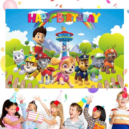 Dog P-atroI Party Supplies Backdrop, Happy Birthday Background Wall