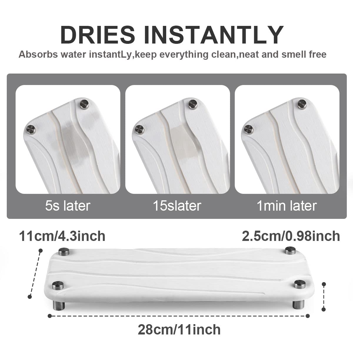 Fellibay Home Quick Dry Sink Organizer, Fast Drying Diatomaceous Earth Stone Sink Tray, Diatomaceous Earth Bathroom Kitchen Sink Organizer Lotions Bottle Drying Rack (White)