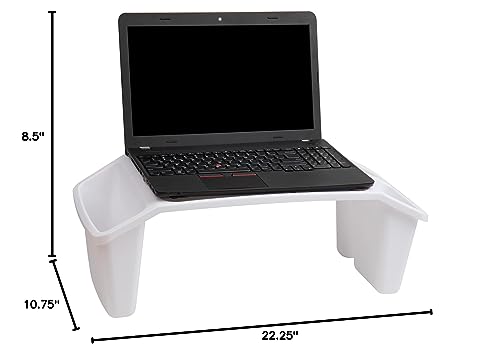 Mind Reader Sprout Collection, Portable Desk, Breakfast Tray, Laptop Desk, Side Storage Pockets with 3 Compartments for Toys, Tablets, Books, Games and Snacks, 22.25" L x 10.75" W x 8.5" H, White