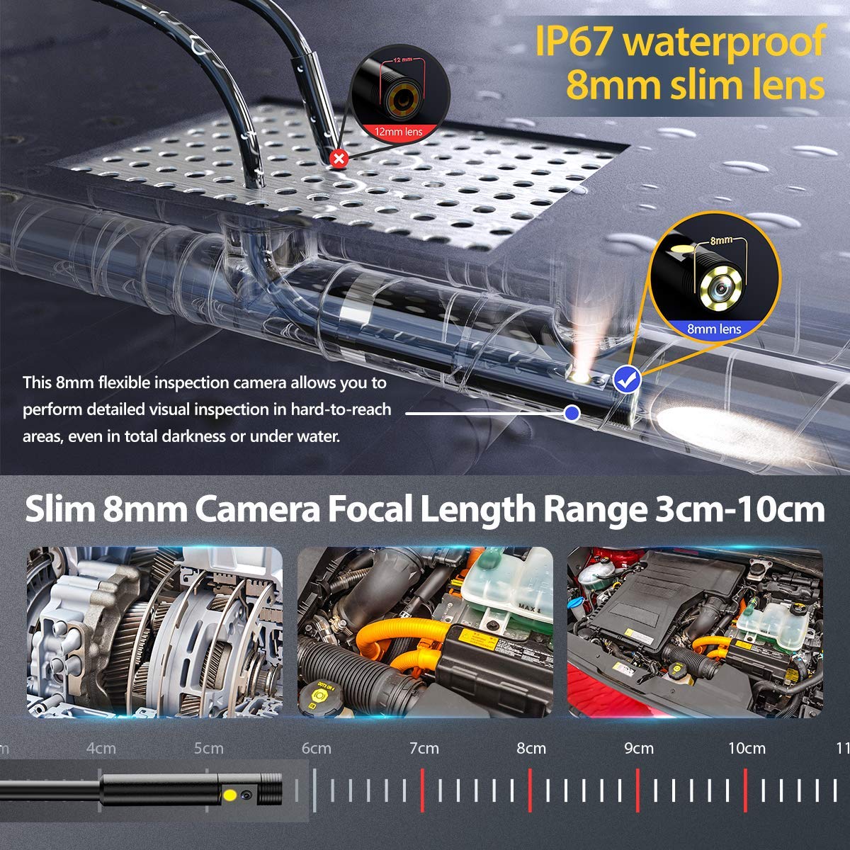 Dual Lens Endoscope,YINAMA 1080P Industrial Borescope 16.4FT Inspection Snake Camera with 32GB Card,Waterproof Semi-Rigid Cable,4.3 Inches Display Screen,6 LED Lights