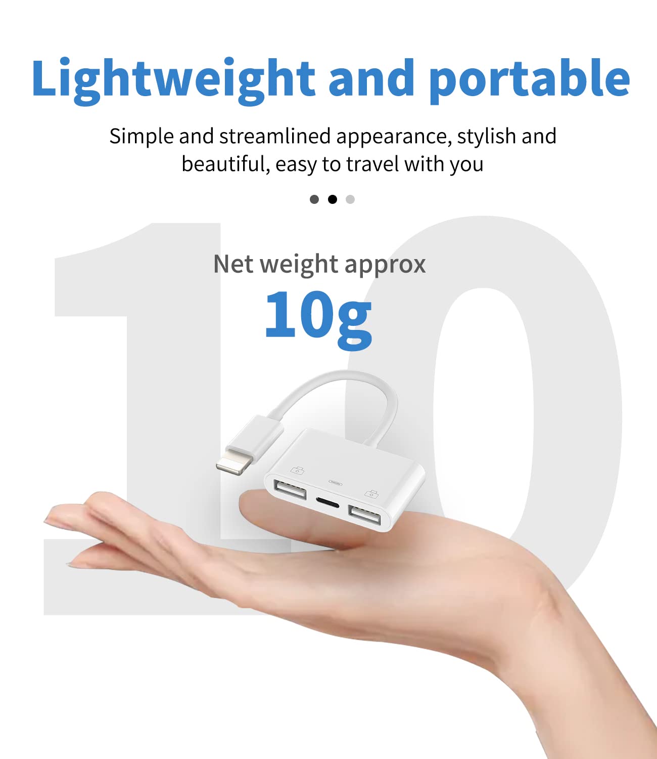 iPhone OTG Adapter Charger Cable Dongle Lightning Male to Dual USB Female Camera Memory Stick Flash Drive Cord Reader Mouse Keyboard Converter Card Charging Splitter for 14 13 12 11 Pro Max 7 8