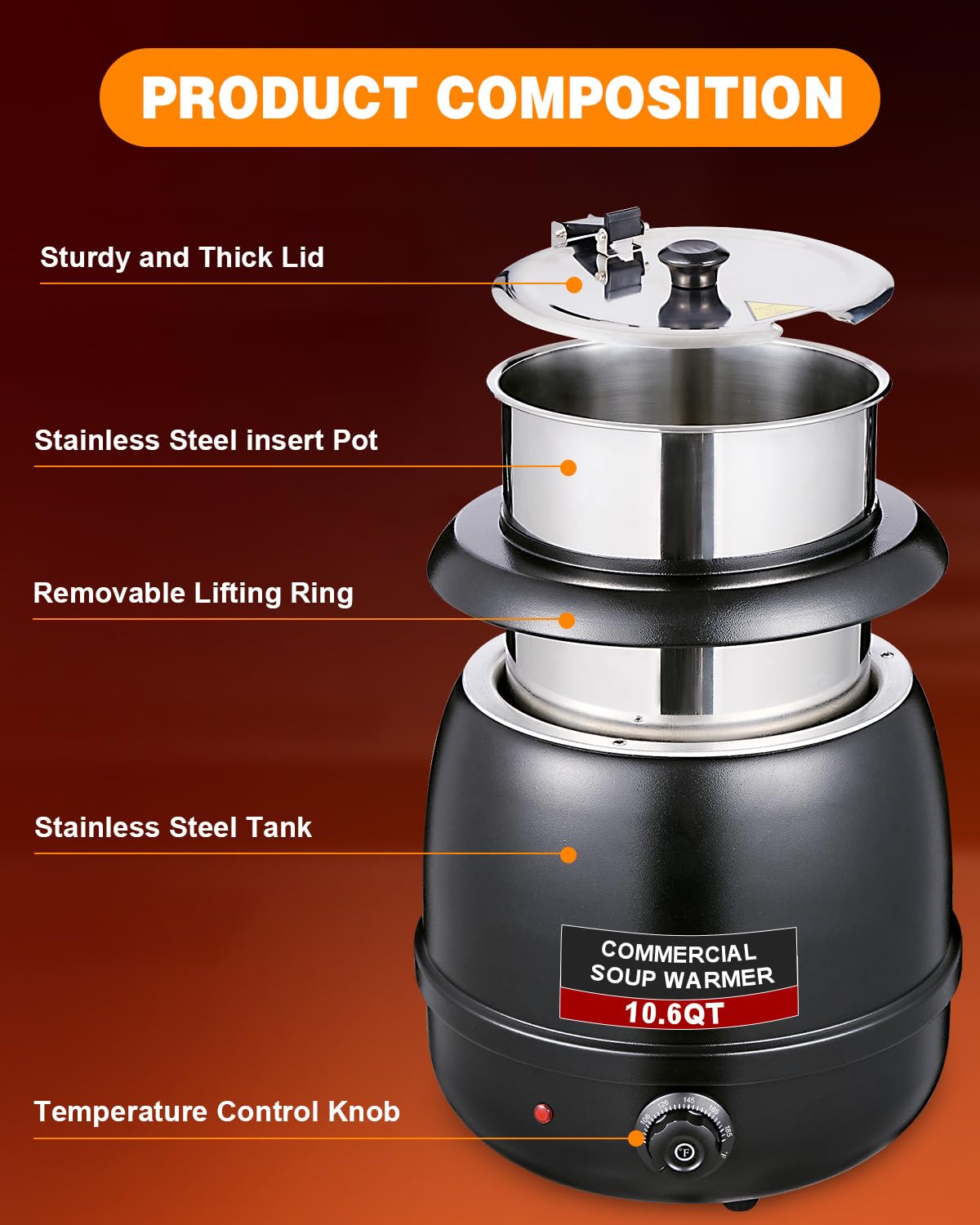 JIVGDN Soup Warmer Commercial (10QT)