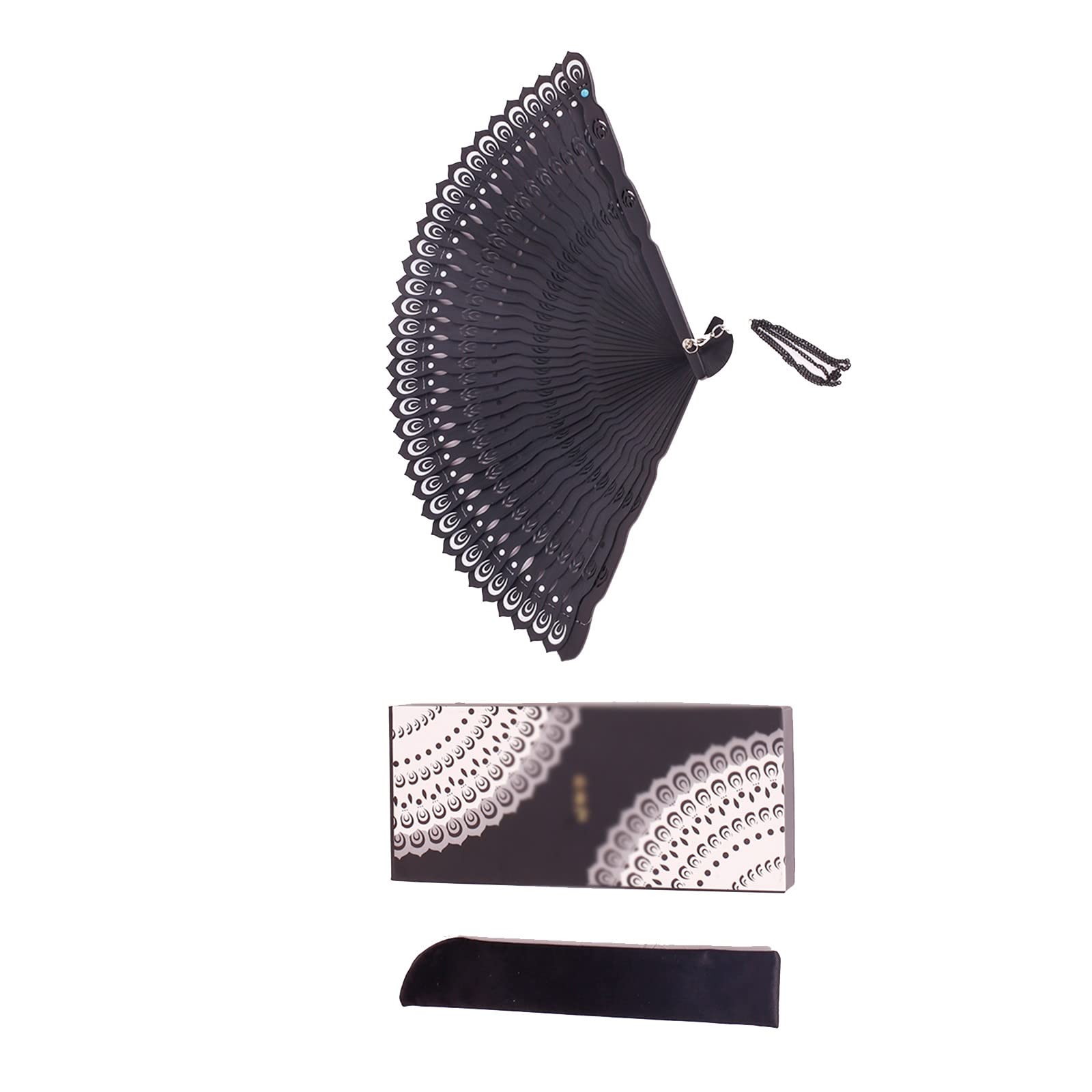 ERTUO Bamboo folding fan black hollow retro Hanfu cheongsam fan summer portable cooling fan