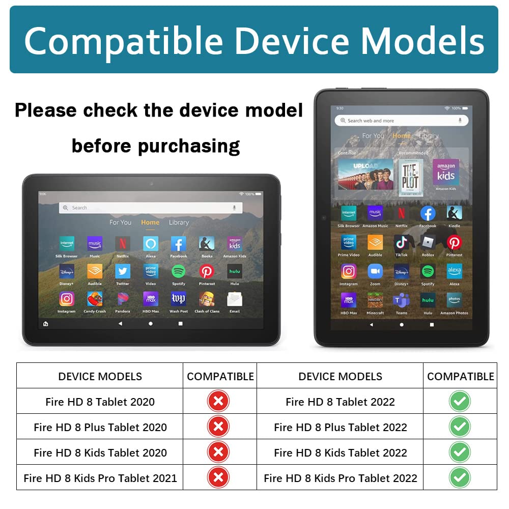 Fire HD 8 & HD 8 Plus Tablet Case for Kids (Only 12th Gen, 2022 Release) - DJ&RPPQ Lightweight Shockproof Cover with Handle Stand for Kindle Fire HD 8 Kids Tablet & Kids Pro Tablet - Blue