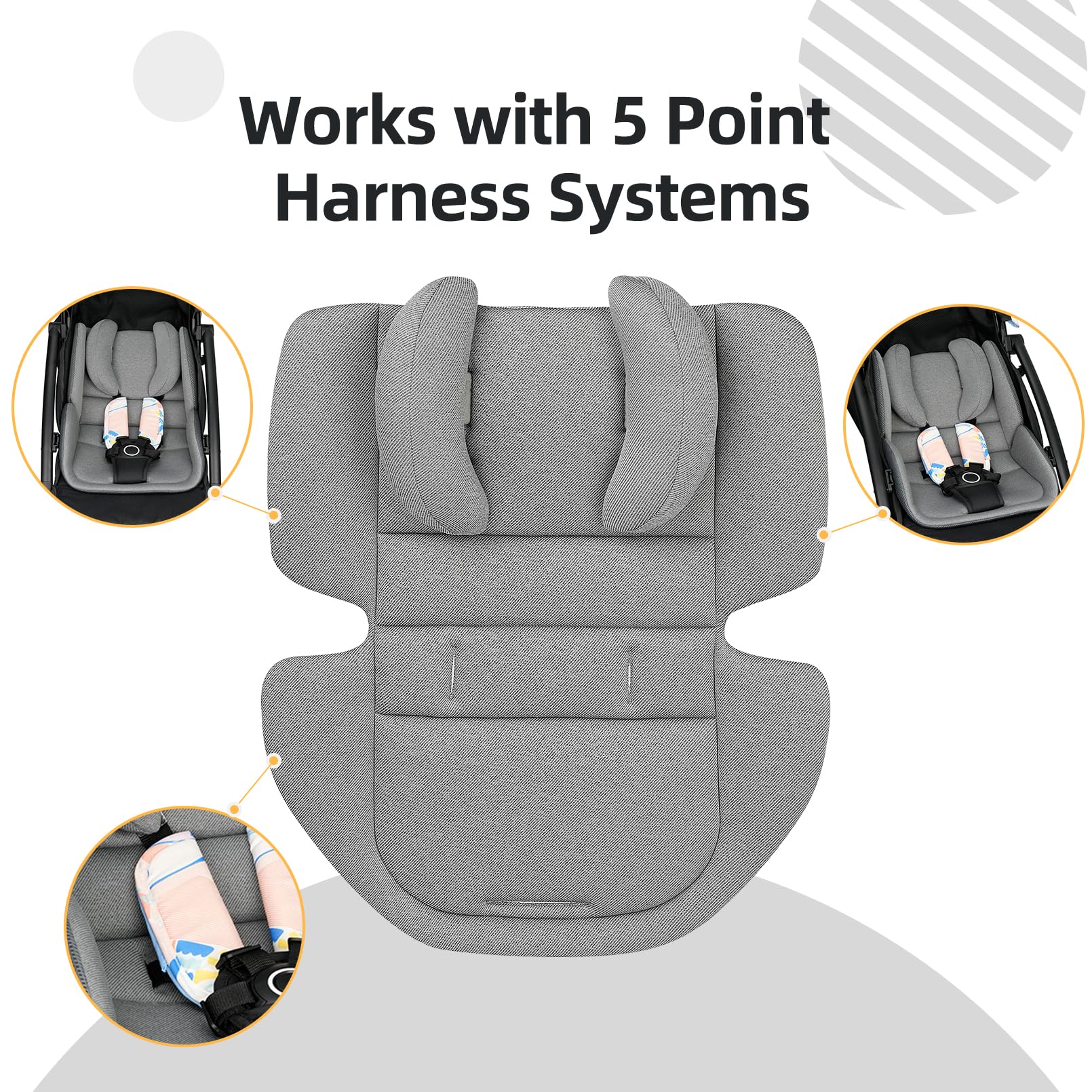 Innokids Baby Stroller Seat Liners Head Body Support Cushion Reversible Infant Liner Insert with Adjustable Pillow Fit Summer and Winter Use (Gray)