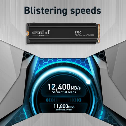 Crucial T700 4TB Gen5 NVMe M.2 SSD - Up to 12,400 MB/s - DirectStorage Enabled - CT4000T700SSD3 - Gaming, Photography, Video Editing & Design - Internal Solid State Drive