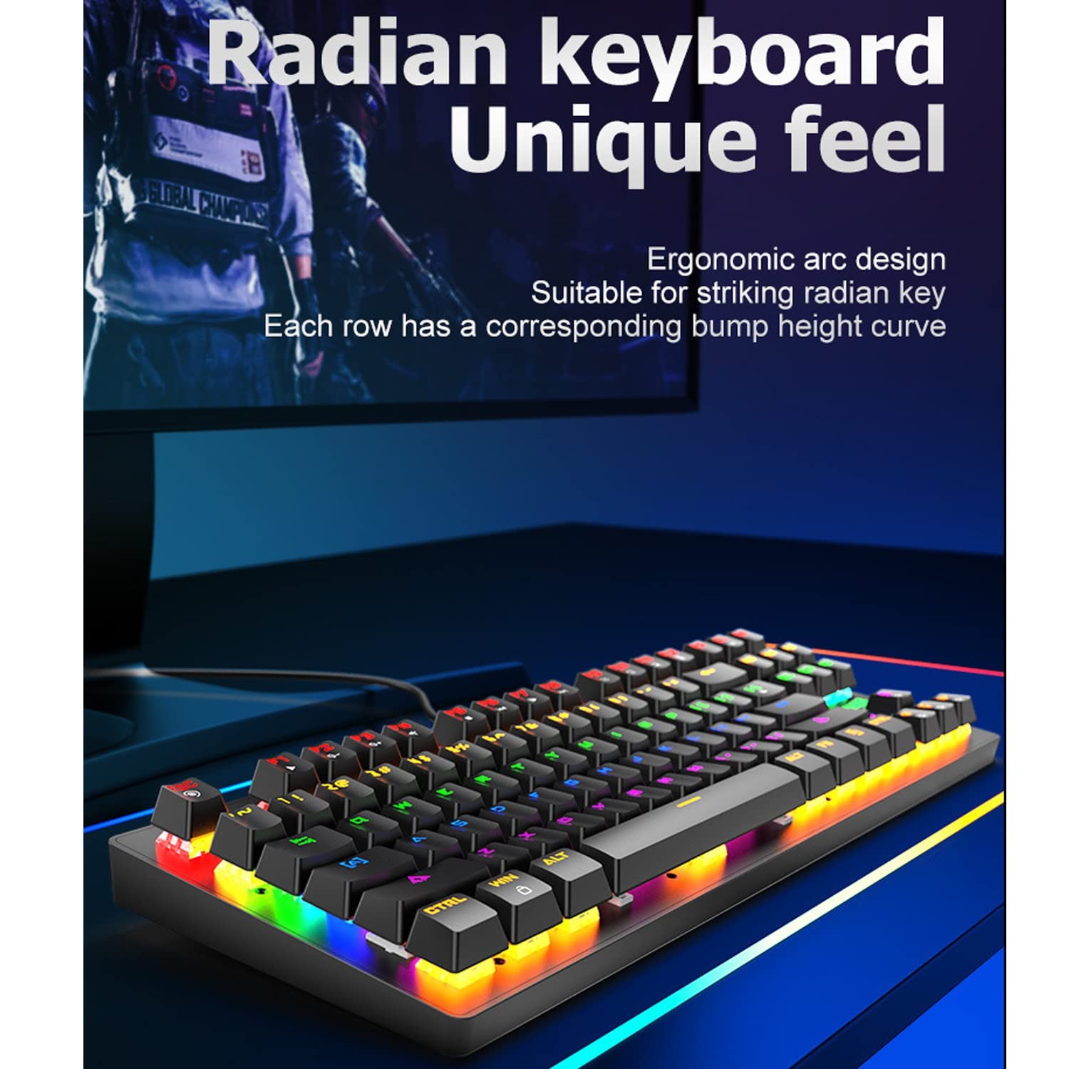 EXHNLE RGB Gaming Keyboard and Mouse - 87 Keys Compact Keyboard and Mouse LED Breathing Backlit Lightweight Optical Mouse, RGB Wired Gaming Set for Gamer