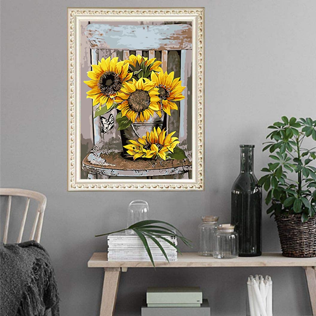 cupmod Paint by Numbers for Adults, 4 Pieces Flowers Paint by Numbers for Adults Beginner Drawing Paintwork with Paintbrushes Paint Canvas Oil Painting12X16inch