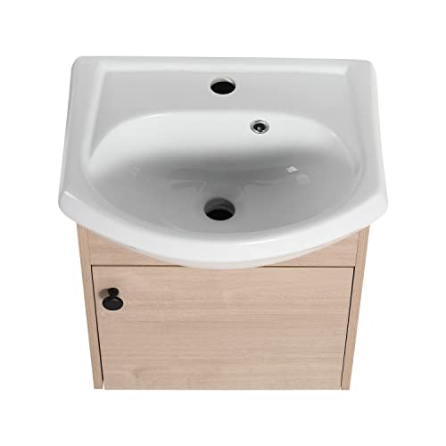 Yoluckea 18 Inch Bathroom Vanity Set Small Bathroom Vanity,Bath Vanity with Ceramic Sink Single Bathroom Vanity Cabinet for Small Space,Bathroom Vanity and Sink Basin,1 Door (Brown-20.9''H)