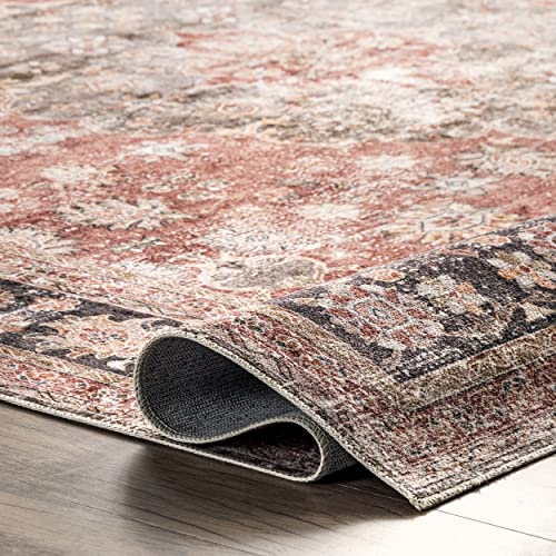 nuLOOM Emelina Traditional Persian Machine Washable Area Rug, 5x8, Red