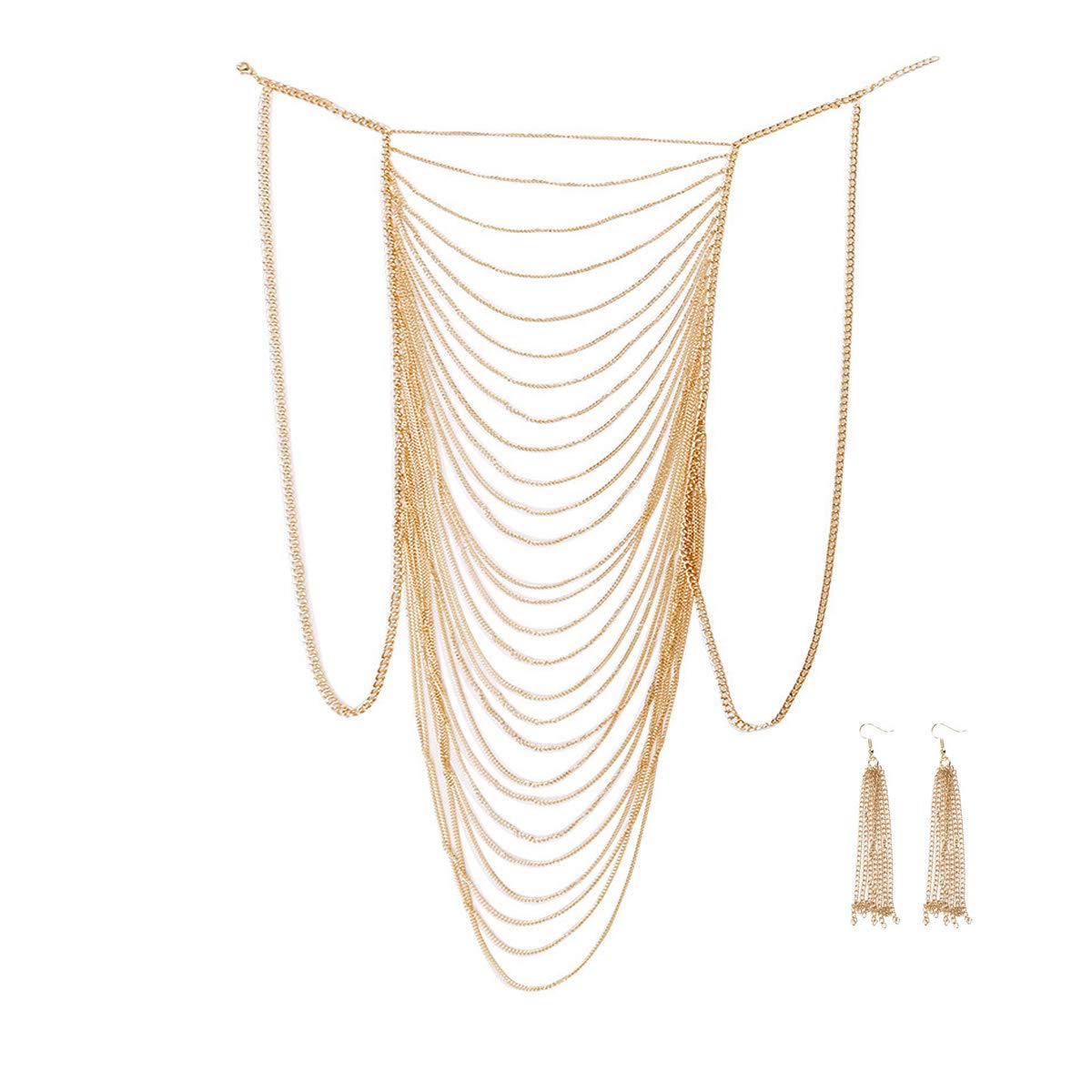 DOTASI Women's Sexy Halter Backless Tank Top Bra Body Chain Necklace Tassels Party (Gold)