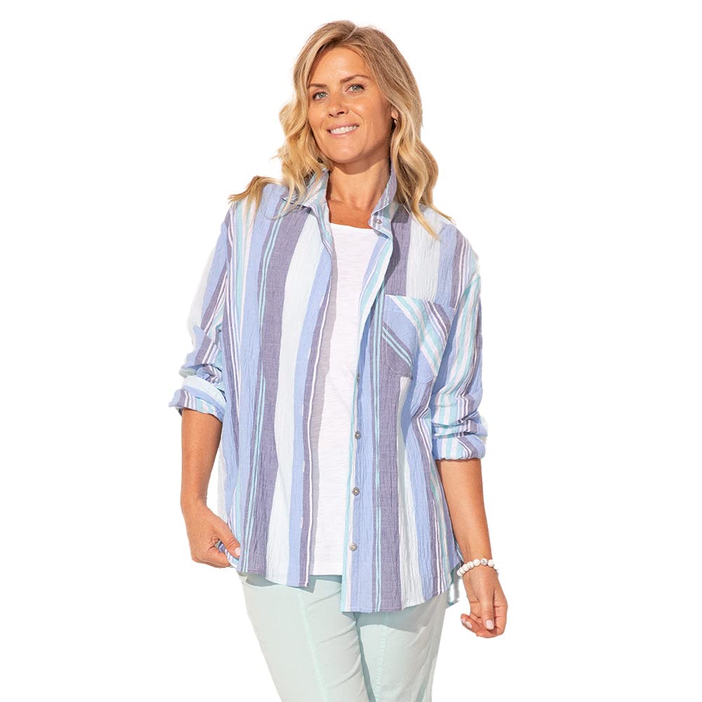 Escape by Habitat Sand Dunes Striped Boyfriend Shirt - 39211 (X-Large, Breeze)