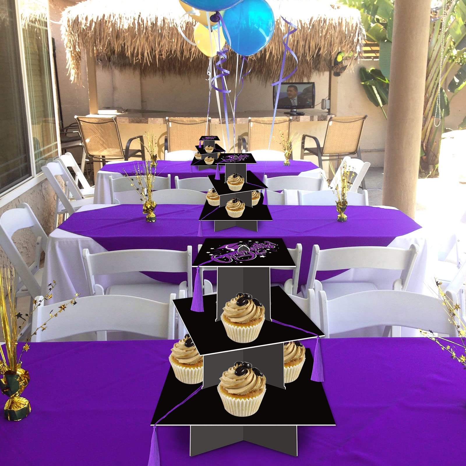Graduation Decorations 2024 Graduation Cap Cupcake Stand with Tassel Graduation Party Favors Table Decor Grad Party Supplies (Purple)