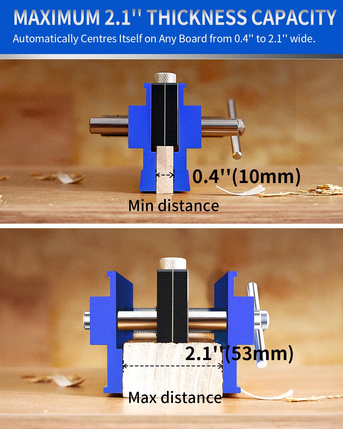DAYDOOR Self Centering Doweling Jig Kit, Adjustable Width Dowel Jig for Woodworking, Centering Jig for Straight Holes Biscuit Joiner Set with 6 Bushings(Blue)