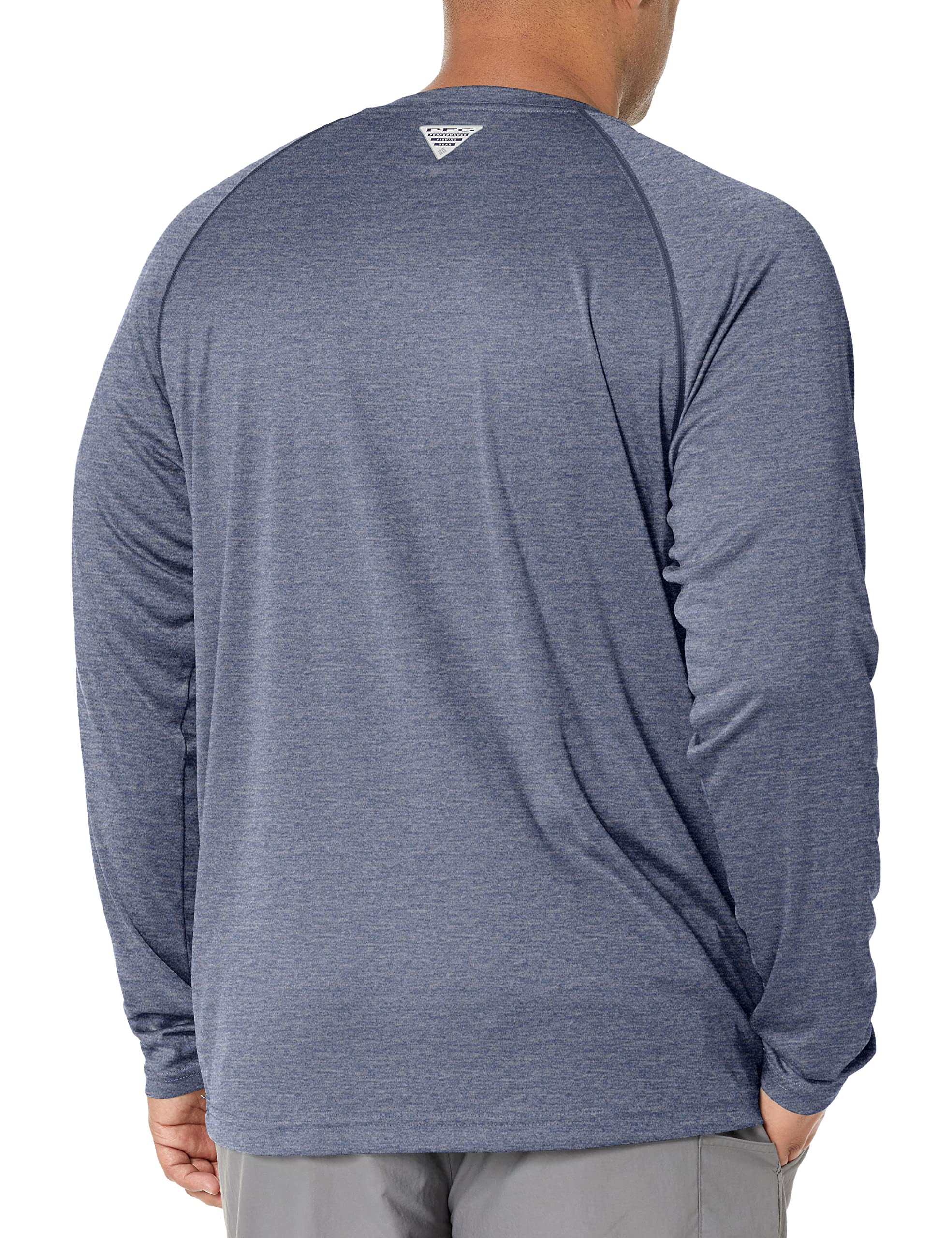 Columbia Men's PFG Terminal Tackle⢠Heather Long Sleeve Shirt,Collegiate Navy Heather/White Logo,X-Large