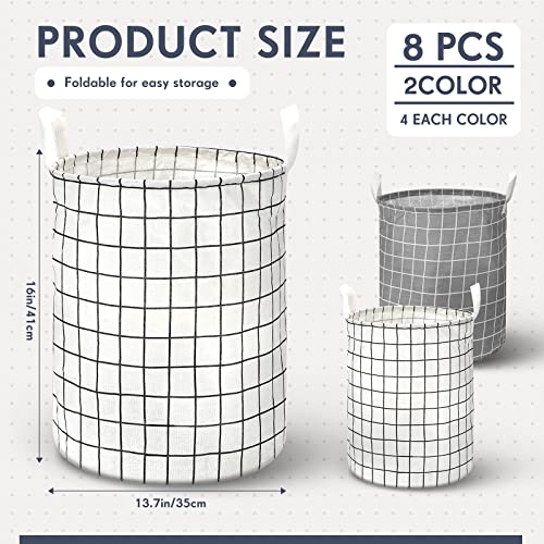 Nuogo 8 Pieces Freestanding Laundry Basket Round Collapsible Organizer Basket Cotton Linen Washable Laundry Hamper Waterproof Laundry Room Organization Large Storage Bins for Kids Toy Room Nursery