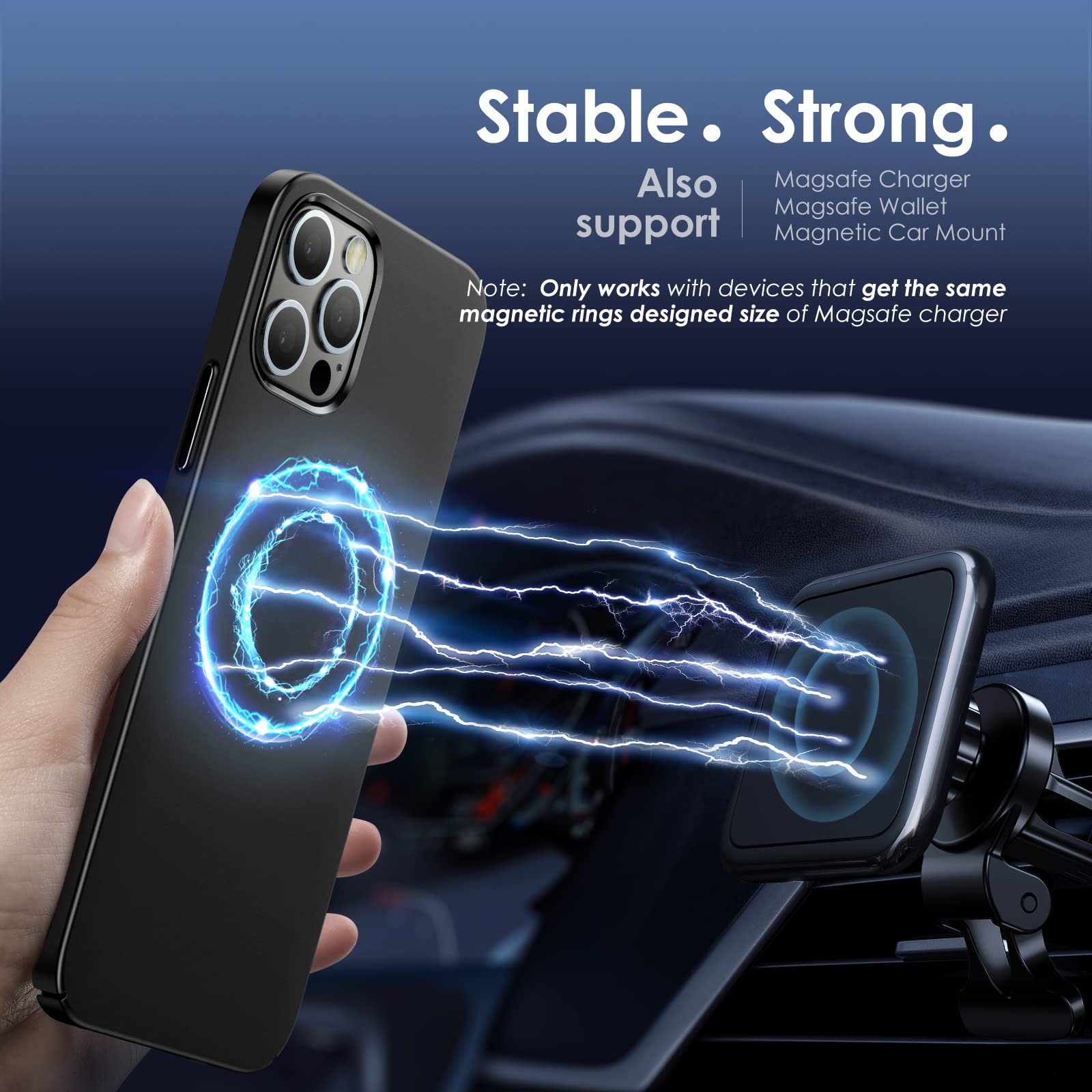 Enskko Magnetic Designed for iPhone 12 Pro Max Case Ultra Thin Slim Non-Slip Matte Surface Hard PC Compatible with MagSafe Accessories iPhone 12 ProMax Case 6.7'' (Black)
