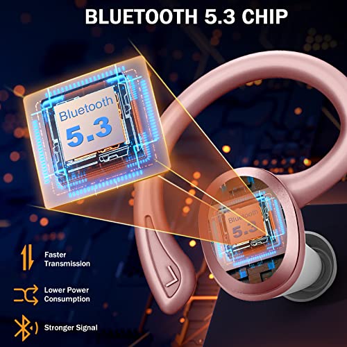 Wireless Earbuds Bluetooth Headphones, Bluetooth 5.3 Earbuds with Immersive HiFi Stereo, 2023 New 48Hrs Wireless Ear Buds Over Ear, HD Mic, Comfortable Sport Earhooks, IP7 Waterproof in Ear Earphones