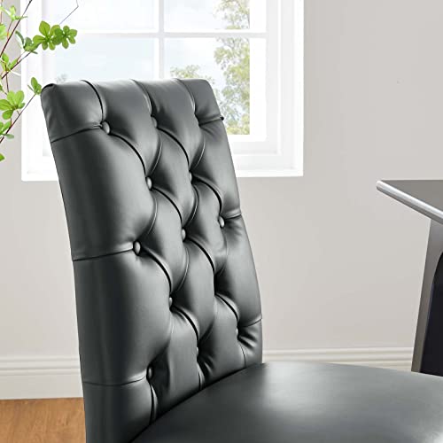 Modway Duchess Modern Tufted Button Faux Leather Upholstered Parsons Two Dining Chairs in Gray