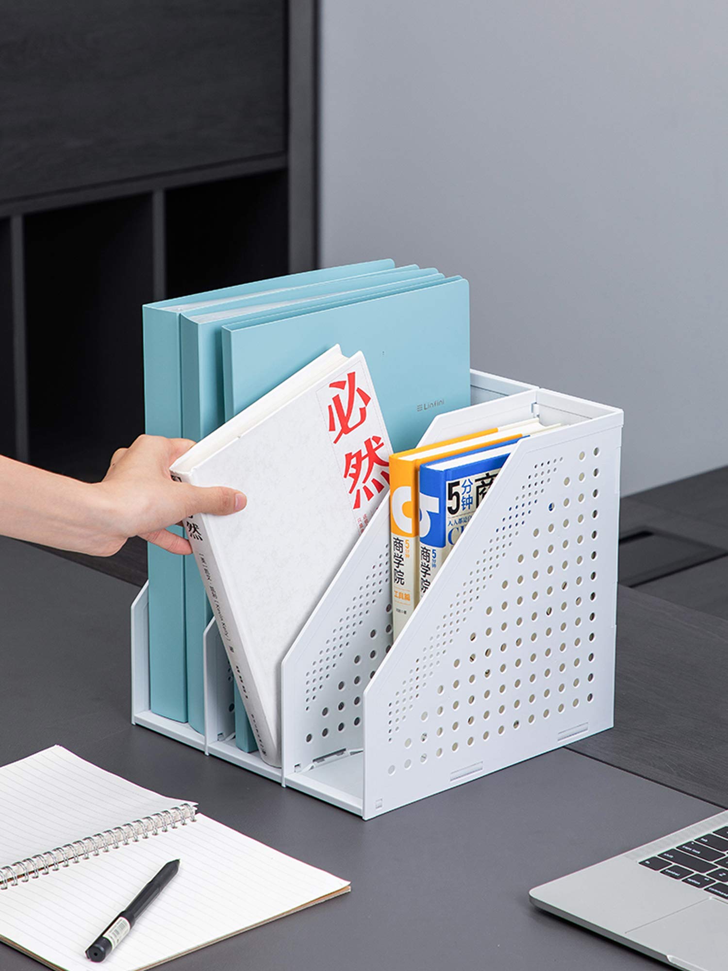 deli Collapsible Magazine File Holder/Desk Organizer for Office Organization and Storage with 3 Vertical Compartments