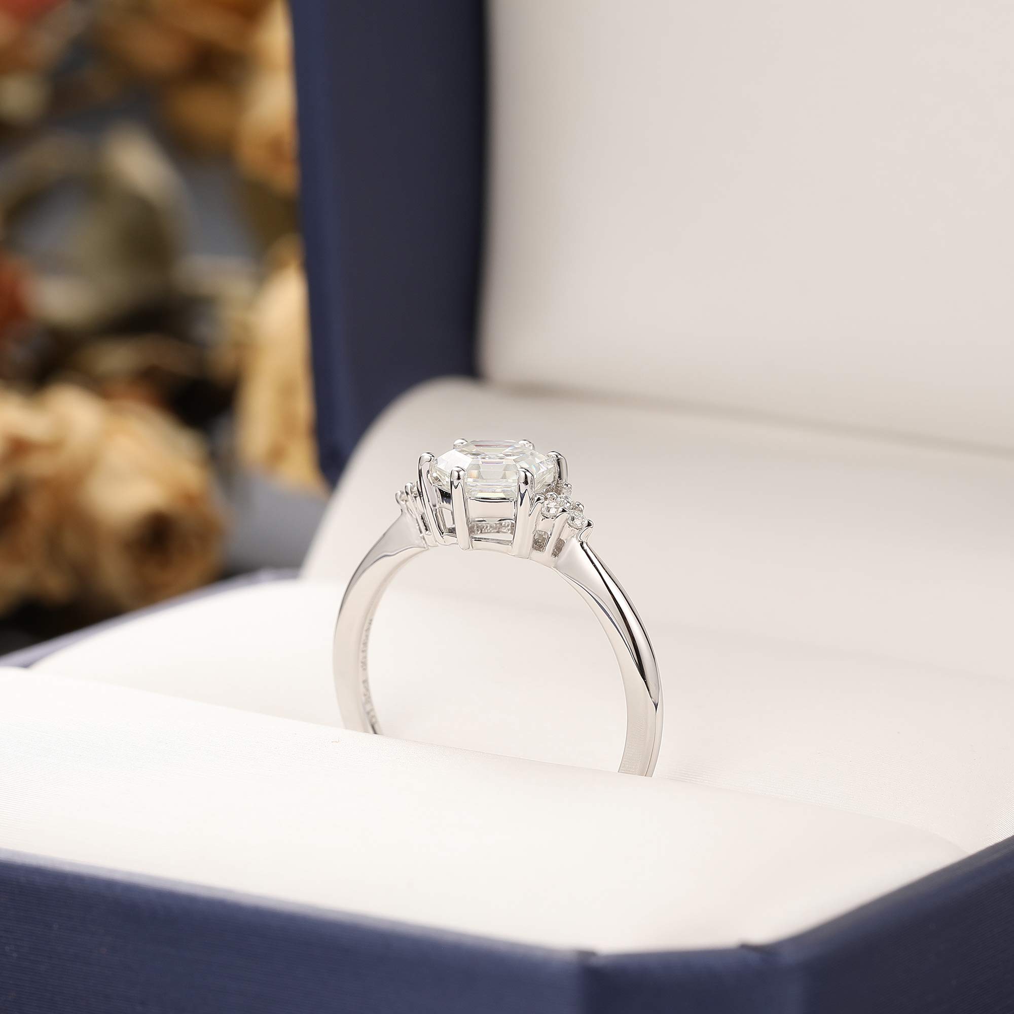 Esdomera Excellent Hexagon Cut 6mm 1.85ct Genuine Moissanite Women's Ring Platinum Plated Sterling Silver Ring Accents Engagement Ring for Women (7)