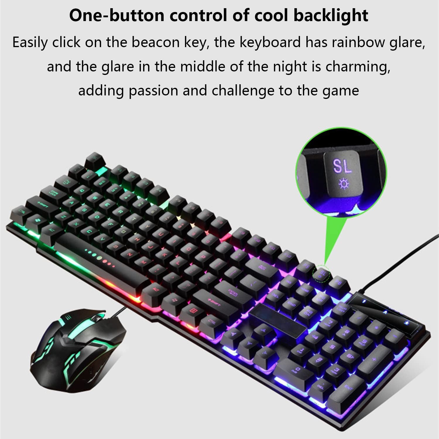 EXHNLE Wired RGB Backlit Gaming Keyboard and Mouse, USB Wired Gaming Keyboard and Mouse Combo, Backlit Keyboard, for Laptop PC Computer Game and Work (Color : White)