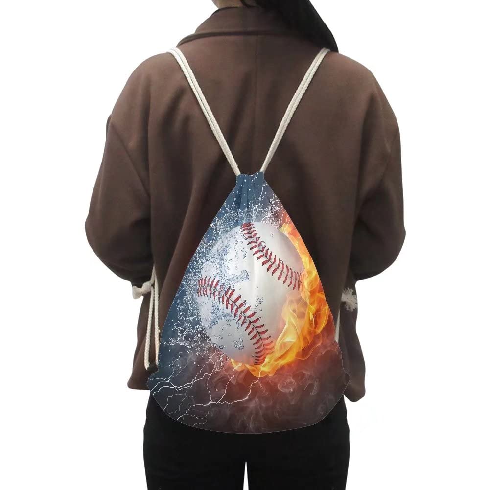 Doojoayie Baseball Drawstring Backpack String Bag Sackpack Cinch Water Resistant Nylon for Gym Shopping Sport Yoga