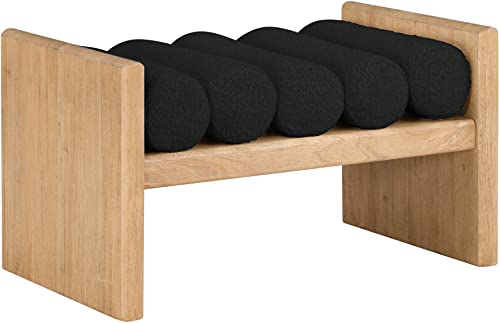 Meridian Furniture Waverly Collection Modern | Contemporary Bench with Solid Wood Rich Finish, Luxurious Boucle Fabric, 32" W x 19" D x 18" H, Black