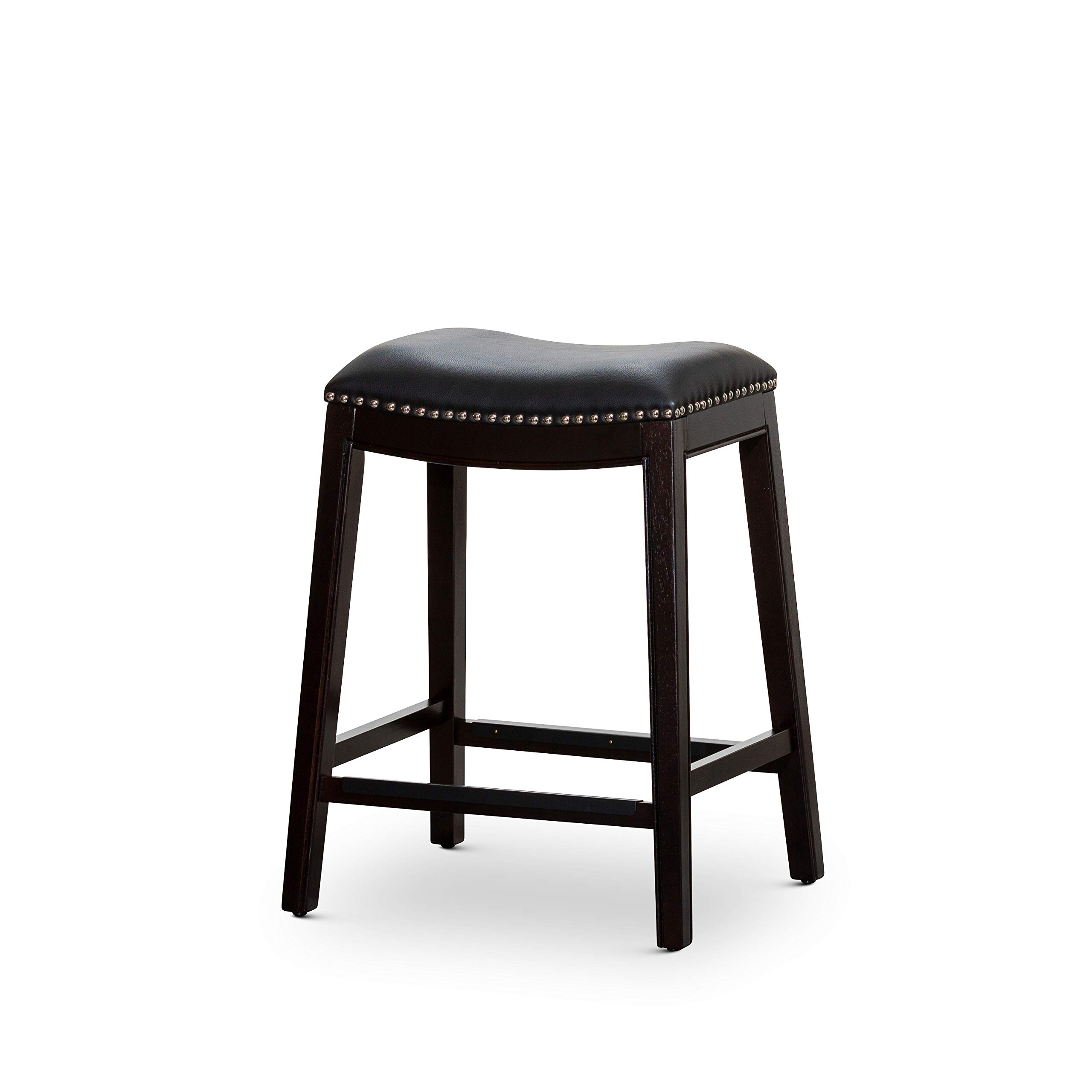 DTY Indoor Living Durango Bonded Leather Saddle Stool, 24” Counter Stool, Espresso Finish, Black Leather Seat