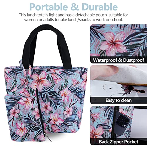 MOV COMPRA Lunch Bag Women Tote Organizer Bag Insulated Lunch Cooler Bag with Removable Zipper Handbag for Work Travel Picnic(Pink Flower)