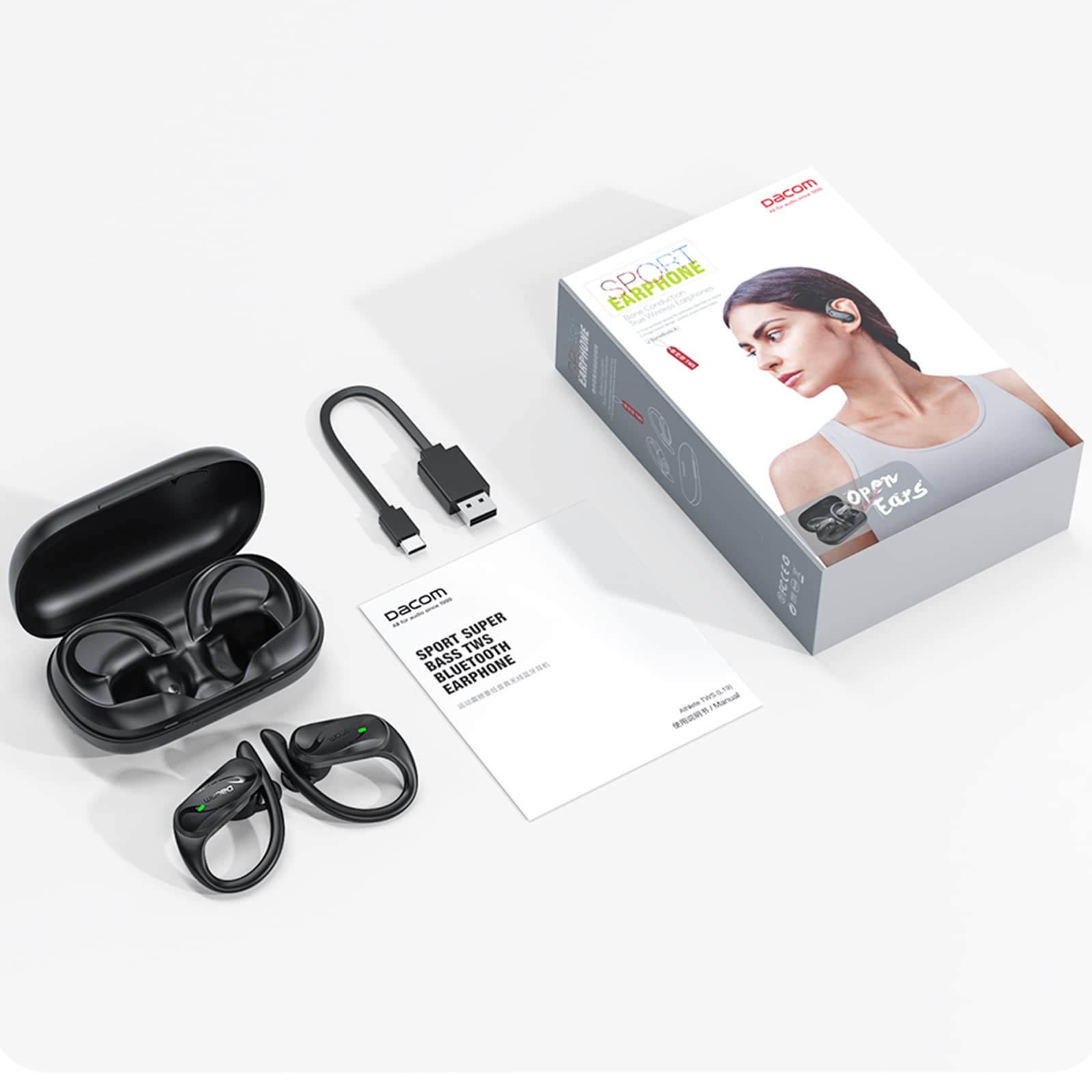 iqua Bone Conduction Headphones Waterproof Bluetooth 5.3 Sport Headphones,True Wireless Earbuds with Earhooks,Bone Conduction Earbuds with Mic Half Open Ear Headphone for Running Cycling (B-Black)