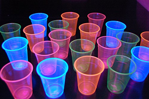DirectGlow 12oz Neon Assorted Blacklight Reactive Soft Plastic Cups (Multicolor, 20)