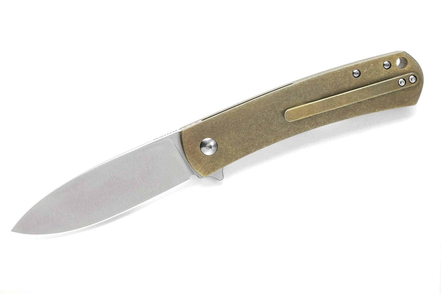 DROP + Laconico Keen Spear-Point Titanium Frame Lock Folding Knife, (RH, Bronze)