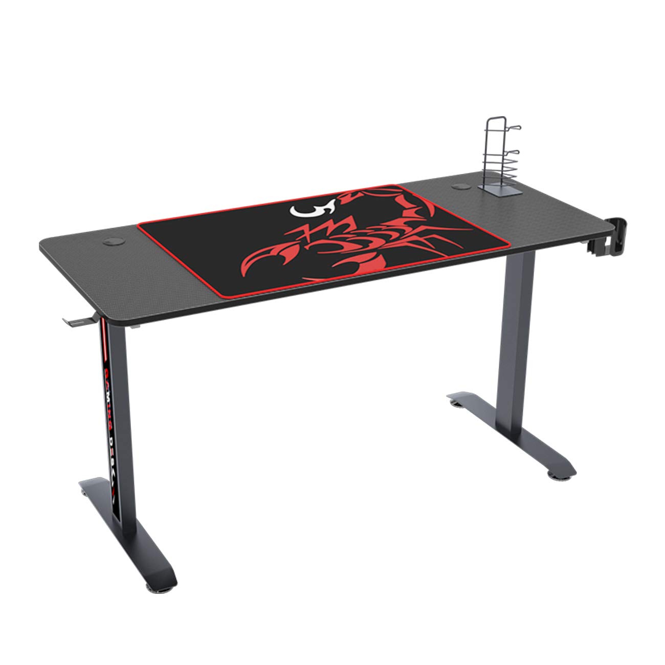 DlandHome 55 inches Gaming Desk, Large PC Gaming Table Computer Desk Workstation Racing Table E-Sports PC Desk with Cup Holder & Headphone Hook Powerful Cabling Management PC Desk, I55, Black
