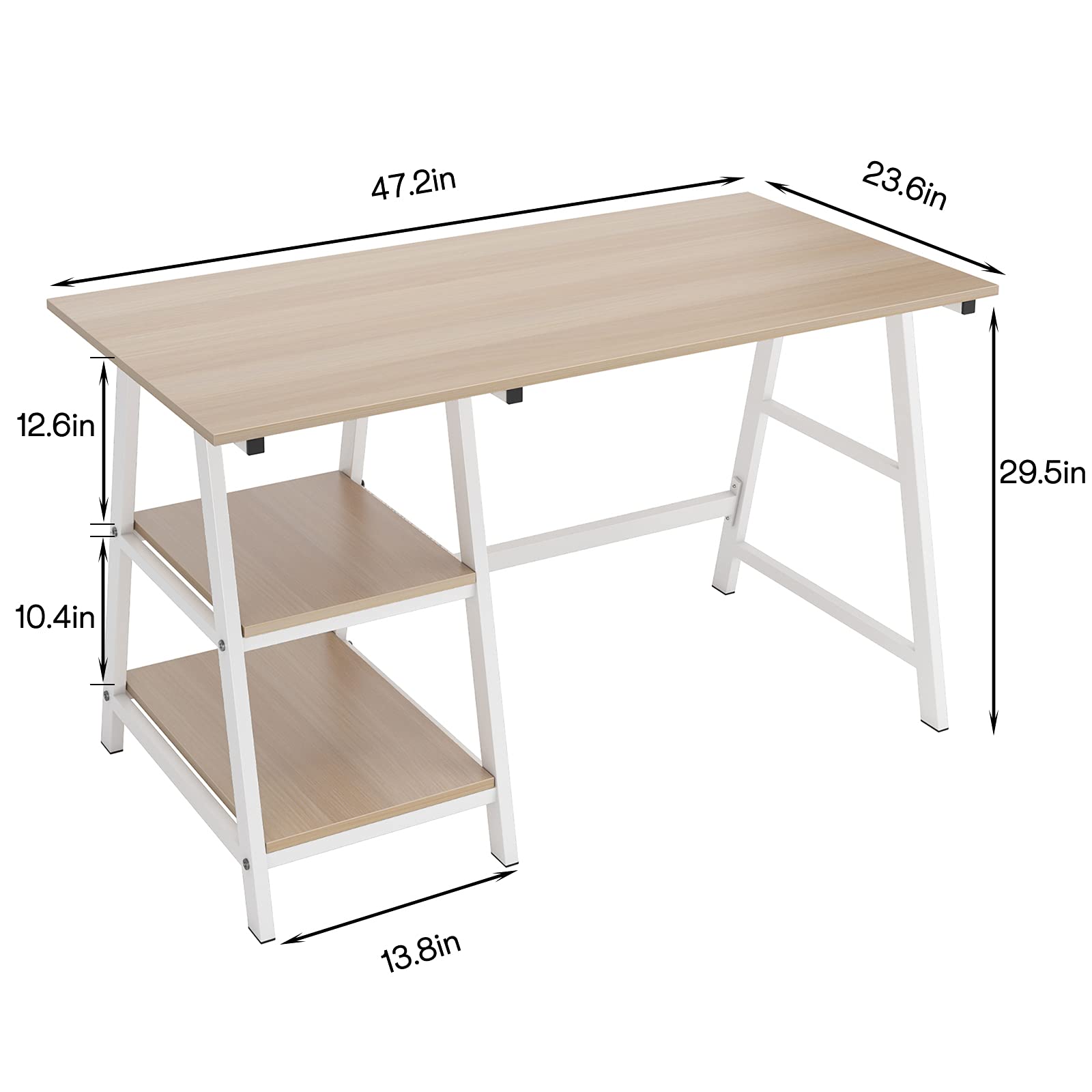 DlandHome 55 Inches Large Computer Desk, Trestle Desk, Home Office Desk/Workstation/Writing Table with Opening Shelves, Maple, TP-140MW