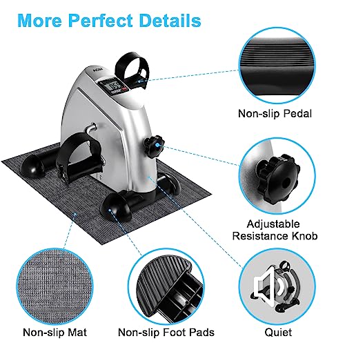 Mini Exercise Bike, AGM Under Desk Bike Pedal Exerciser Foot Cycle Arm & Leg Peddler Exerciser Machine with LCD Screen Displays (Sliver)