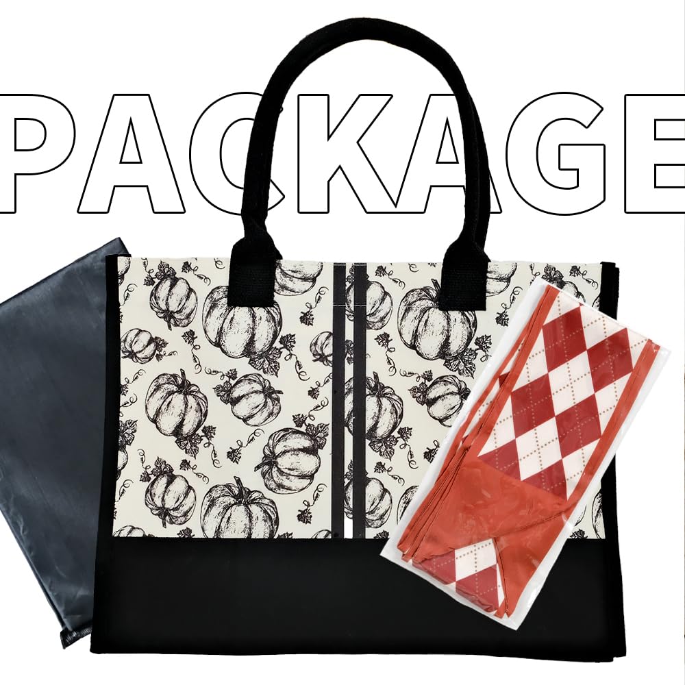 CROWNED BEAUTY Fall Canvas Tote Bag with Zipper Pocket Personalized Gift for Women, Pumpkins Leaves Beach Bag CT53