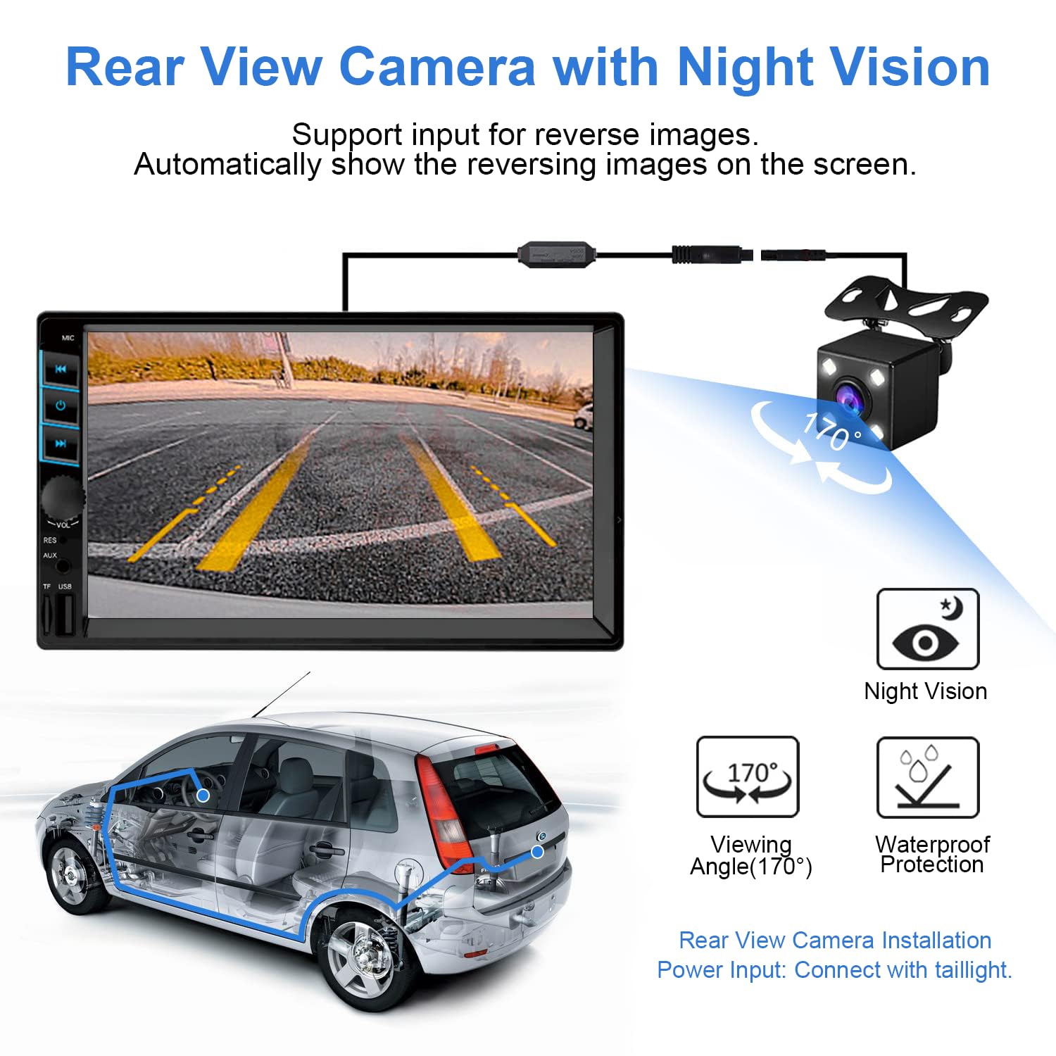 Double Din Car Stereo Radio with Mirror Link, 7 Inch Touch Screen Car Radio Stereo with Backup Camera, Multimedia Car Audio Receivers Support Mirror Link, FM/USB/AUX/EQ, Steering Wheel Control