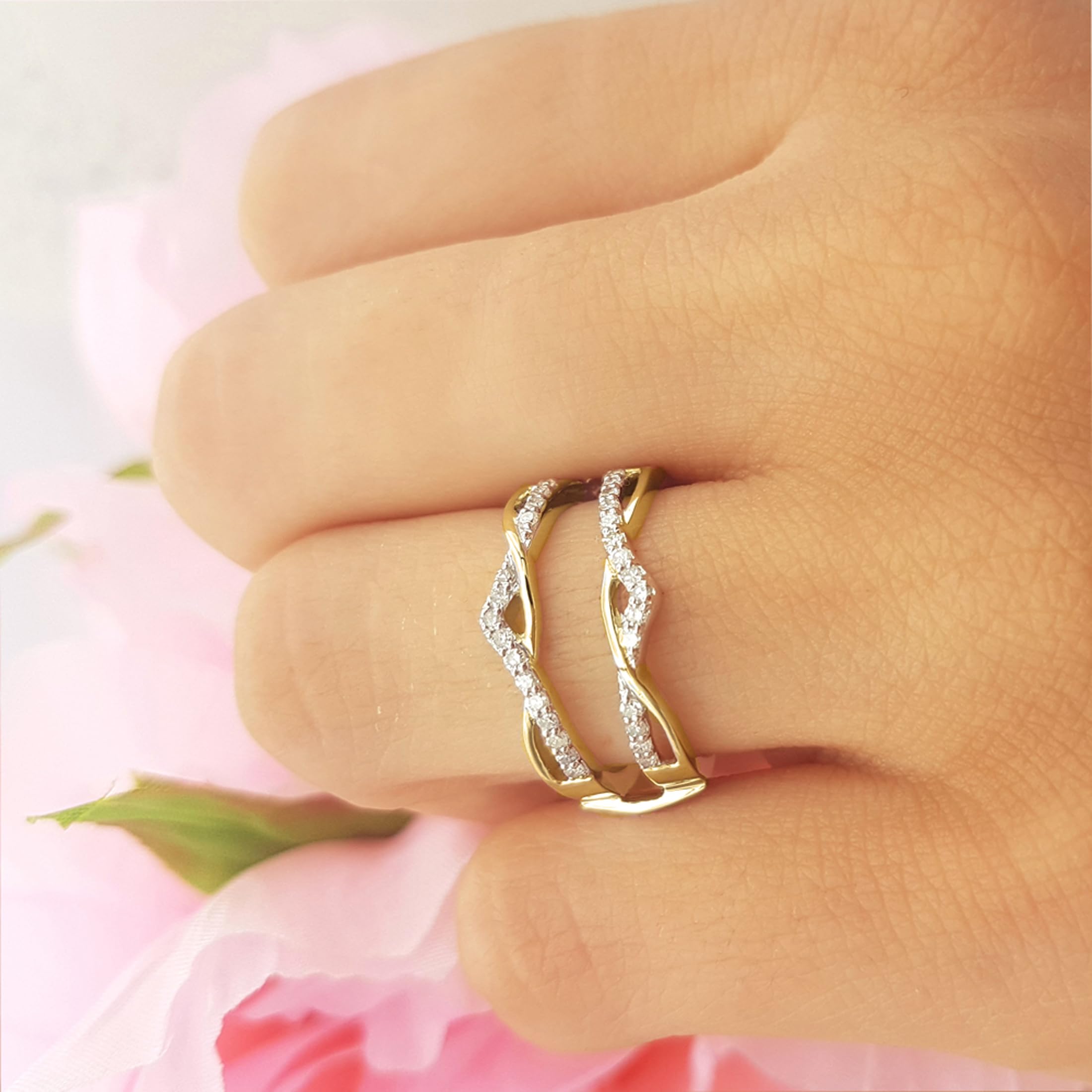 Dazzlingrock Collection 0.25 Carat Round White Diamond Twisted Chevron Wedding Enhancer Ring for Women in 14K Yellow Gold Size 9