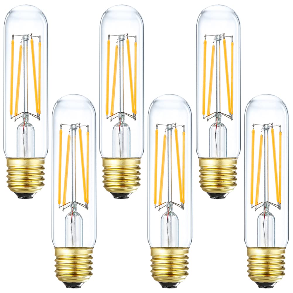Dimmable T10 Led Bulb,Dimmable Tube Vintage LED Edison Bulbs 100 Watt Equivalent,1000LM,3000K Soft White, Clear Glass,E26 Led Tubular Filament Light Bulb for Cabinet Display Cabinet etc,6 Pack.