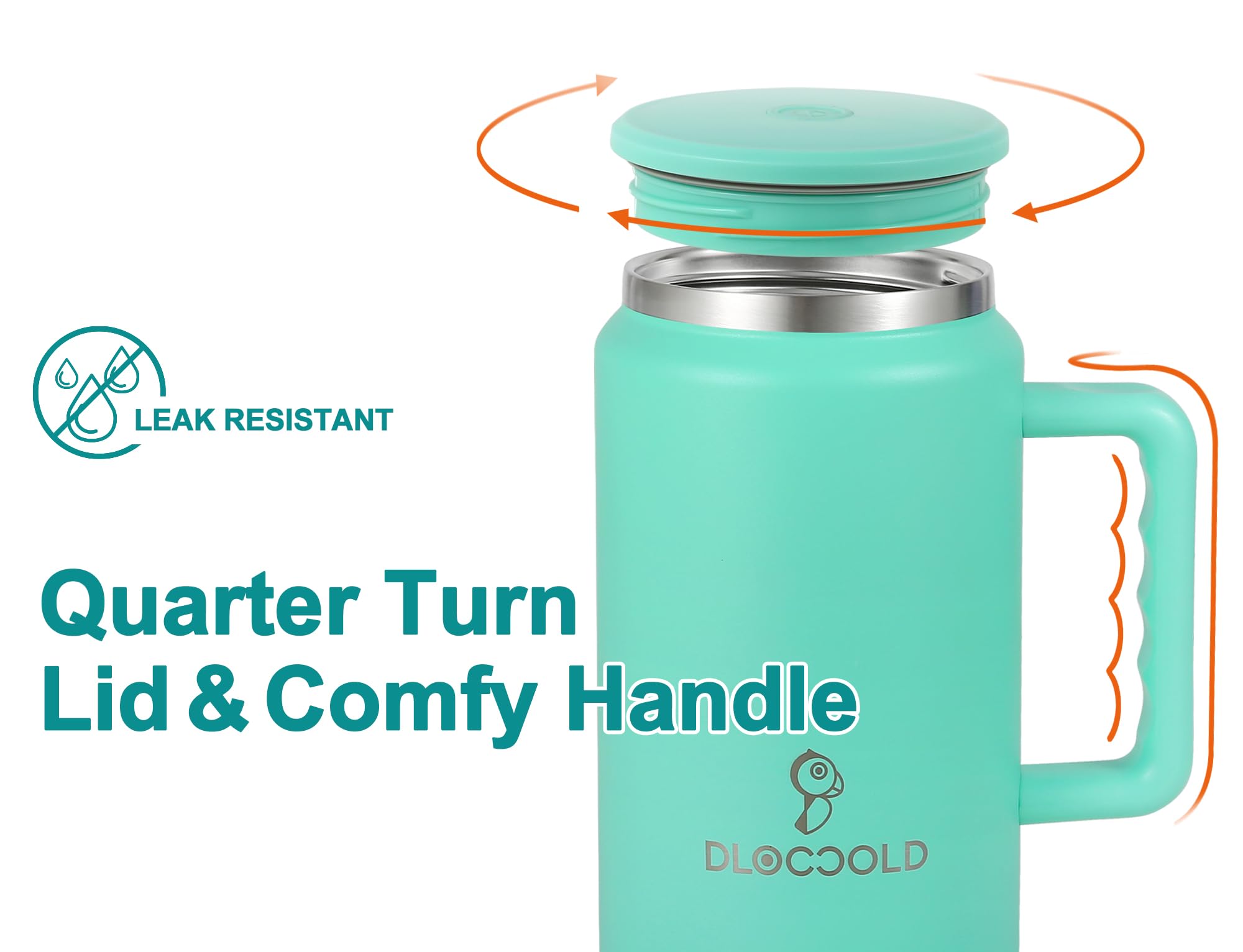 DLOCCOLD 50 oz Mug Tumbler with Handle and Straw Lid, Stainless Steel Insulated Large Travel Jug with Handle, Double Wall Reusable Water Bottle, White