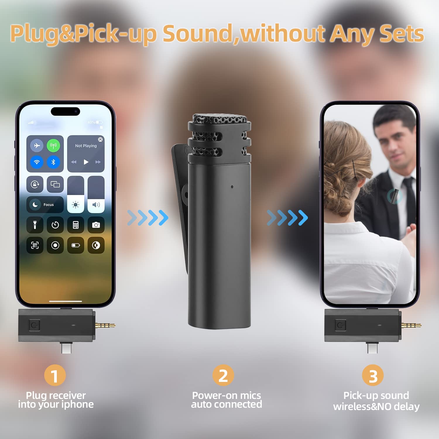Dual Wireless Mini Lavalier Lapel Microphone for iPhone, Android- Cordless Double Mics Plug-Play and Pick-up Ultra-Low Delay Built-in Noise Reduction Chip for Video Recording YouTube Facebook