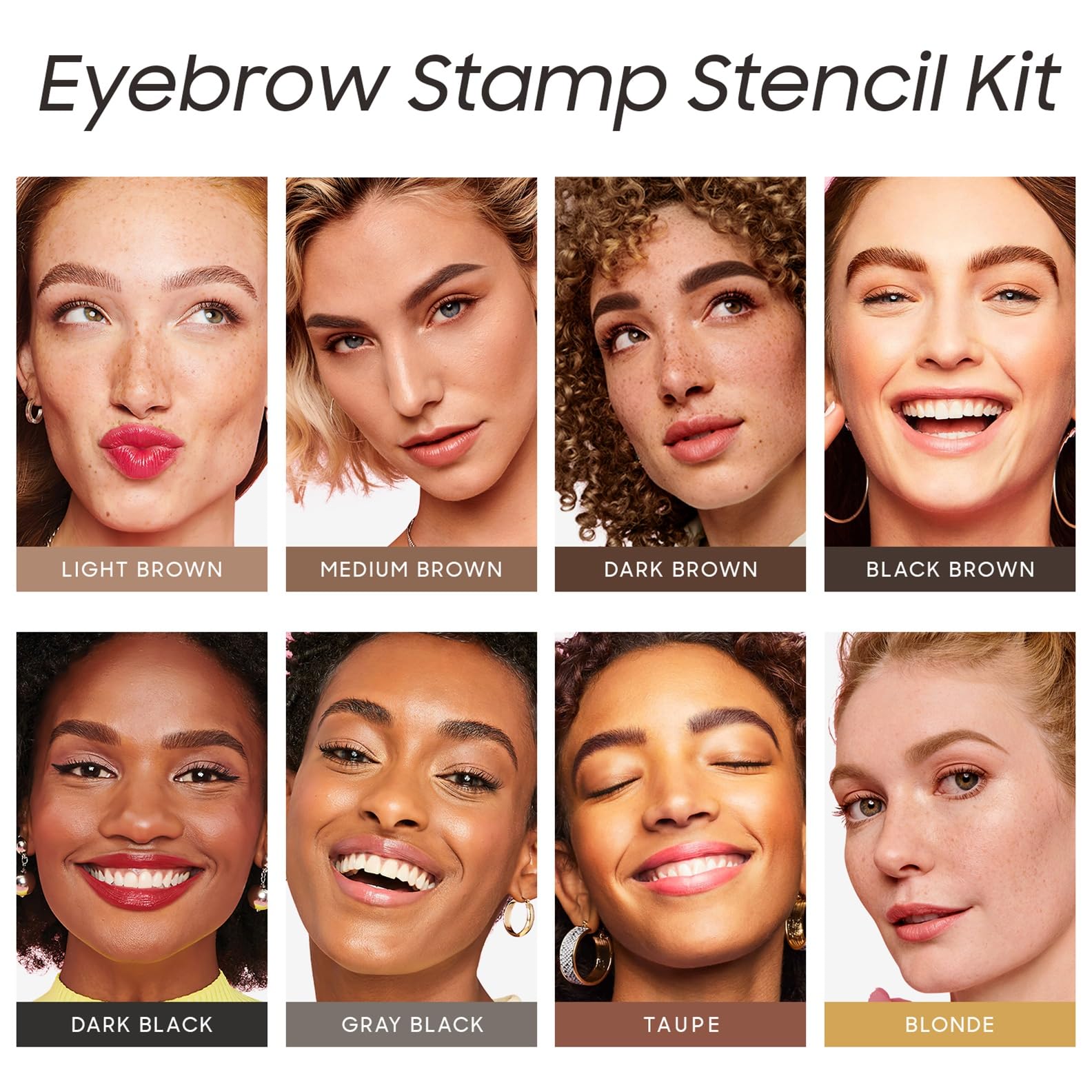 Eyebrow Stamp Stencil Kit - 1 Step Brow Stamp Kit Long-lasting Waterproof & Smudge-Proof, Eyebrow Powder with 24 Reusable Eyebrow Stencils Kit for Beginners to Nature Brow (Light Brown)