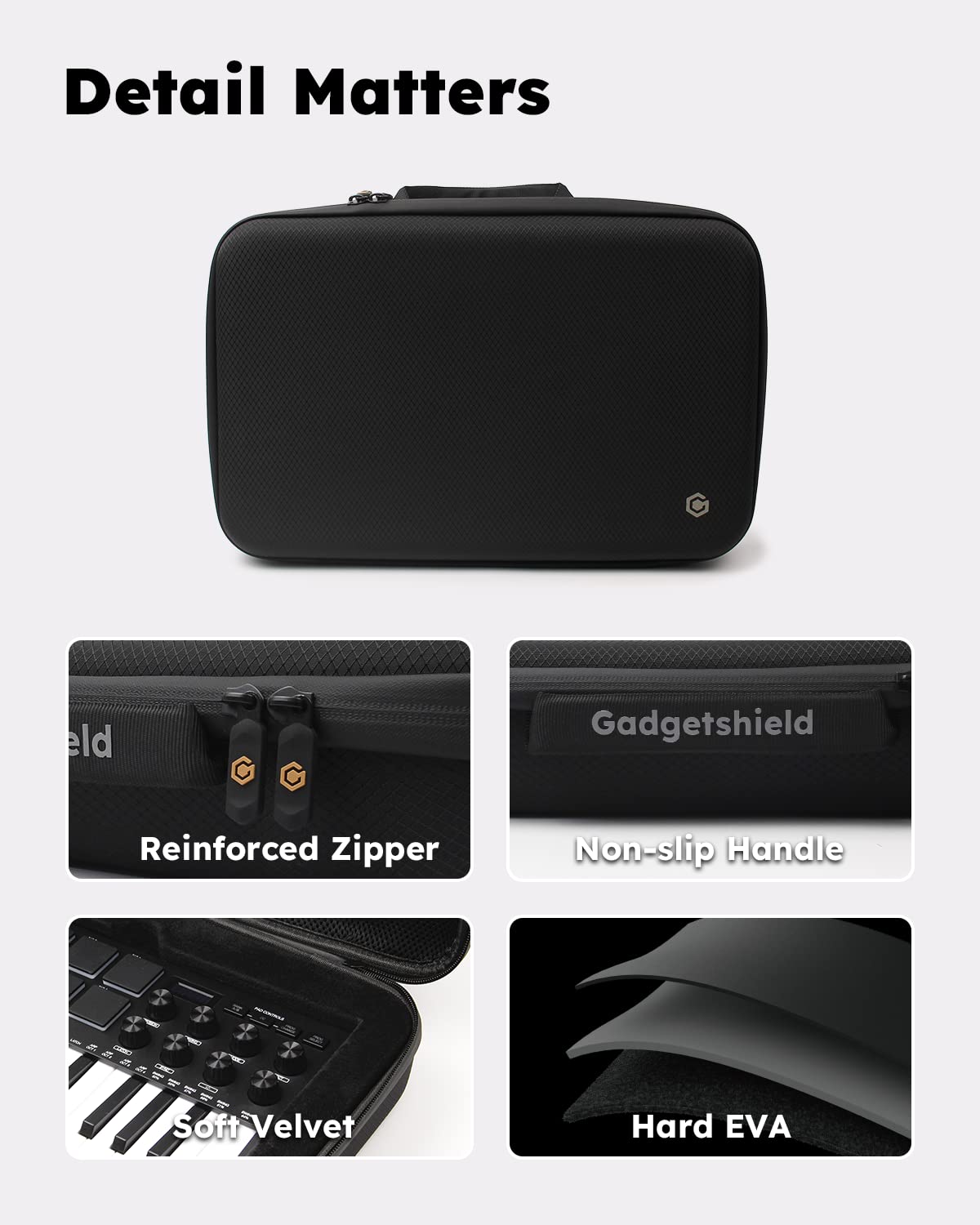 GadgetShield Travel Case for MIDI Keyboard Controllers compatible with MPK Mini MKII & MK3 & MPK Mini Play, 5-Key Ultra-Portable USB, M-WAVE 25 Key | MIDI Drum Pad & Keyboard Controller
