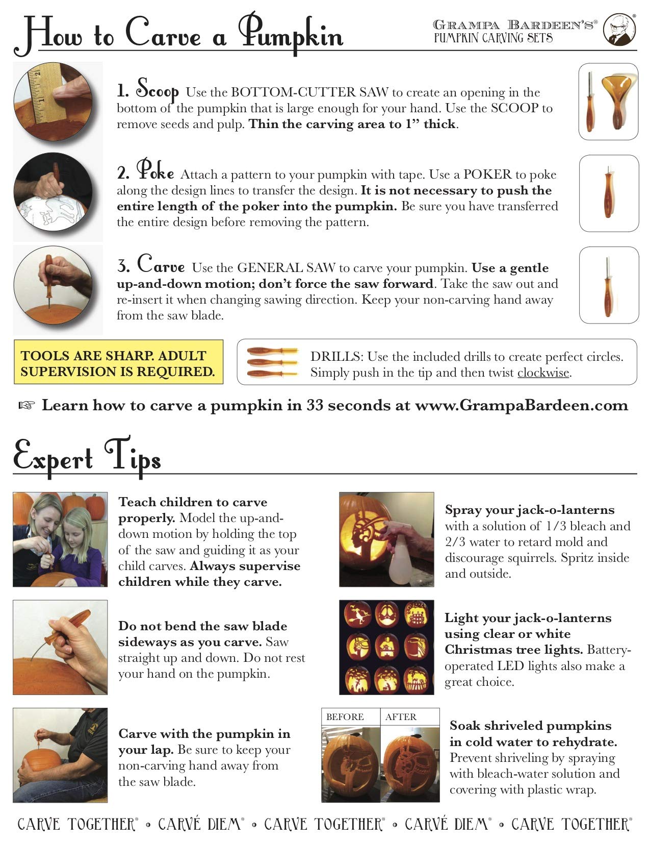 Grampa Bardeen's Pumpkin Carving Party Tool Set